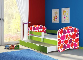 Dětská postel - Sladká srdíčka 2 180x80 cm + šuplík zelená
