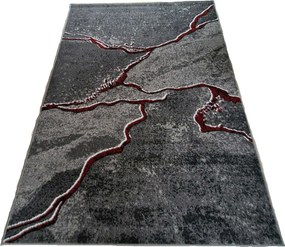 HU Šedý abstraktní obdélníkový koberec NEW IDEA 90321-0564 – imitace mramoru s červenými žilkami Rozměr: 50x80 cm