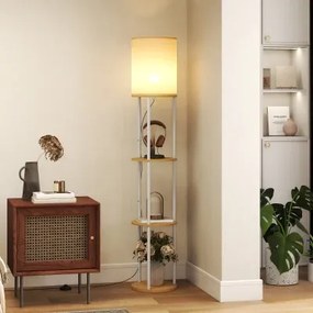 HOMCOM stojací lampa s policemi, 3 barevné teploty, dálkové ovládání – přírodní/bílá