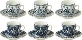 Sada 6 espresso modrých šálků s podšálky Leaves – 5*3*5 cm / 80ml