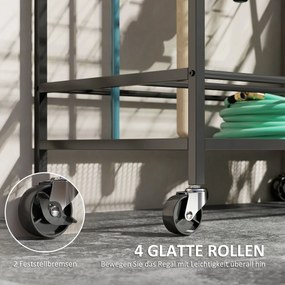 Organizér na zahradní nářadí 3-patrový stojan na zahradní nářadí s háky do 40 kg zátěže 77x40x97cm černý