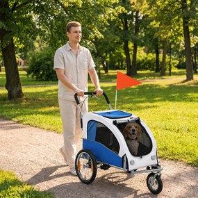 PawHut 2-v-1 přívěs pro psy na kolo Skládací psí kočárek pro malé a střední psy do 20 kg, světle šedý
