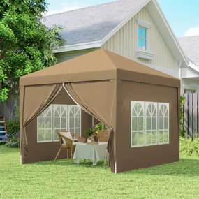 Outsunny skládací zahradní altán 3x3 m se 4 bočními díly, z oceli a oxfordské tkaniny khaki