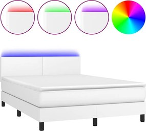Box spring postel s matrací a LED bílá 140x190 cm umělá kůže 3134100