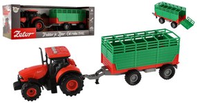 Traktor Zetor s vlekem plast 36cm na setrvačník na bat. se světlem se zvukem v krabici 39x13x13cm