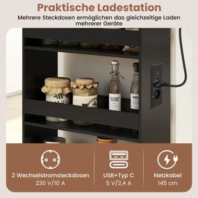 Costway 20 cm tenký úložný vozík s nabíjecí stanicí 4patrový