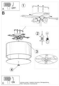 Stropní svítidlo Otto, 1x černé textilní stínítko, (bílé sklo), (fi 50 cm)