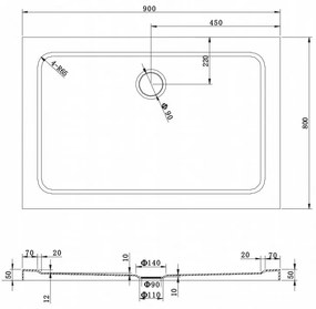 Sprchová vanička MEXEN SLIM 90x80 cm + sifón bílá