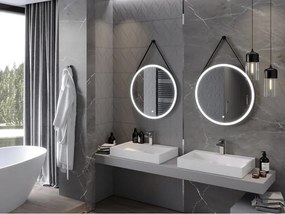 Mexen Reni koupelnové zrcadlo podsvícené, kulaté 70 cm, LED 6000K, odmlžování, černý rám - 9812-070-070-611-70