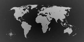 Obraz mapa světa v odstínech šedi