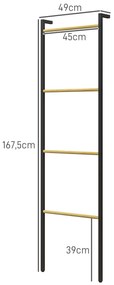 HOMCOM Žebřík na ručníky 49 x 167,5 cm Držák na ručníky se 4 tyčemi šetřící místo na ručníky oblečení deky noviny z oceli Černá | Aosom.de