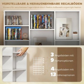 Regál na CD/DVD HOMCOM pro 835 CD nebo 500 DVD, police na Blu‑ray s 27 přihrádkami a 21 nastavitelnými policemi, věž na média do obýváku, ložnice neb…