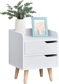HOMCOM Víceúčelový Noční Stolek s Boční Skříňkou pro Obývací Pokoj nebo Ložnici s 2 Prostornými Zásuvkami, Borovicové Nohy, Moderní Design 33x28x42 cm