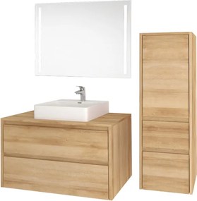 Mereo Mereo, Opto, koupelnová skříňka s keramickým umyvadlem 101 cm, bílá, dub, bílá/dub, černá, CN912