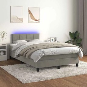 Box spring postel s matrací a LED světle šedá 120x190 cm samet 3270153