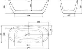 Mexen Luvo Slim, volně stojící vana 170 × 75 cm, bílá lesklá, růžové zlato přepad, 52801707500-60
