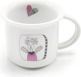 Porcelánový moka hrnek Anděl, 100 ml – s originální malovanou perokresbou, český design, s překvapením uvnitř
