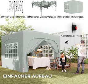 Outsunny Pavilon 3x3m, Voděodolný Stabilní Zimní Skládací Pavilon s UV Ochrannou 50+, Skládací Party Stan s 4 Bočními Panely a Taškou pro Přenášení, …