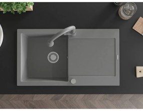 Mexen Leo, 1-komorový granitový dřez 900x500x190 mm a dřezová baterie Elia, šedá, 6501-71-670101-71
