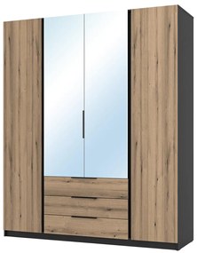 Šatní skříň KAJA 2F 2LU 3S | 200 cm | se zrcadly | VYSOKÁ | černá/evoke