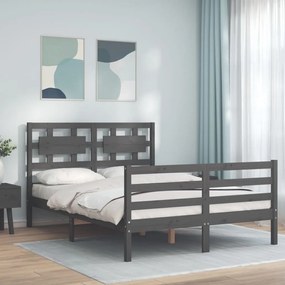 Rám postele s čelem šedý 140 x 190 cm masivní dřevo,  3194423
