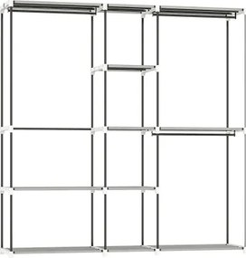 HOMCOM Skříň 182x43x185 cm Otevřená skříň se 8 textilními policemi, tyče na oblečení, kovový rám, světle šedá