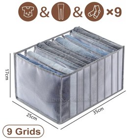 Šatní organizér transparentní (7/9 přihrádek) Barva: Šedá, Velikost: 17x25x35 cm