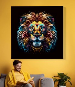 Obraz na plátně - Barevný lev, zlatá záře FeelHappy.cz Velikost obrazu: 140 x 140 cm