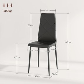 HOMCOM Sada 2 Čalouněných Jídelních Židlí s Vysokým Zádovým Opěradlem, Kuchyňské Židle v Umělé Kůži s Diamantovým Prošíváním, Protiskluzovými Nohy a …