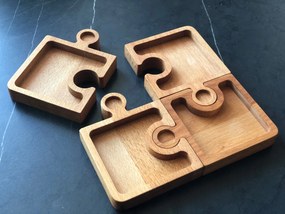 Dřevomuška Dřevěná miska Sada puzzlí 4 Ks, Možnost gravírování: Jméno - ZDARMA