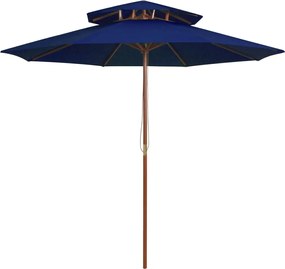 vidaXL Dvoupatrový slunečník s dřevěnou tyčí, 270x270 cm, [44520] Barva: Modrá