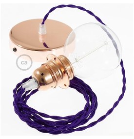 creative cables Závěsné svítidlo pro stínidla s fialovým zkrouceným hedvábným textilním kabelem TM14 Velikost: 200 cm, Barva: Měď, Montáž: Sestavený