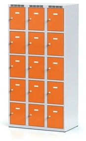 Alfa 3 Šatní skříňka s úložnými boxy, 15 boxů, oranžové dveře, otočný zámek