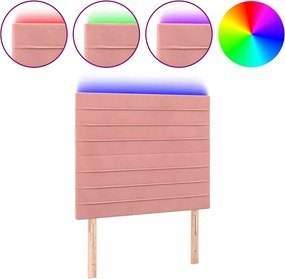 Čelo postele s LED růžové 100x5x118/128 cm samet 3122611