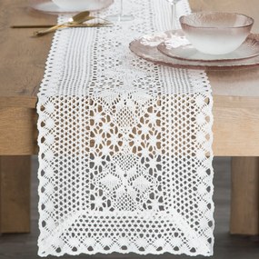 EUROFIRANY AŽUROVÝ BĚHOUN NA STŮL MEGGY 32X140 CM BÍLÝ