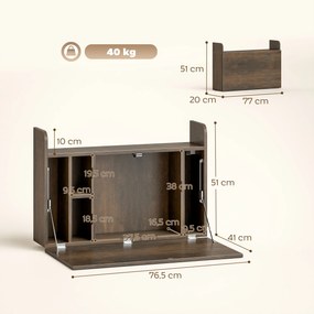 HOMCOM nástěnný psací stůl se skládací deskou a úložným prostorem - 77 x 20 x 51 cm