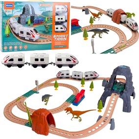 LEAN Toys Elektrický interaktivní vláček s vagóny, tunel, sopka, dinosauři, 95 cm