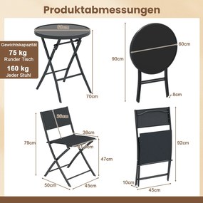 Costway 3-dílná skládací bistro sada zahradní sedací souprava s prodyšným