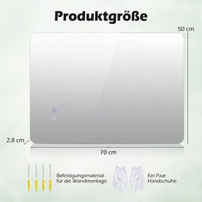 Costway Obdélníkové zrcadlo s LED osvětlením, nástěnné zrcadlo do – 70 × 50 cm