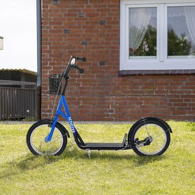 HOMCOM dětská koloběžka koloběžka s brzdou koš výškově nastavitelný pro 5-12 děti koloběžka kickboard hliníková slitina guma modrá + černá