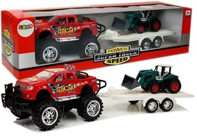 LEANToys Sada červeného monster truck a odtahovka s bagrem