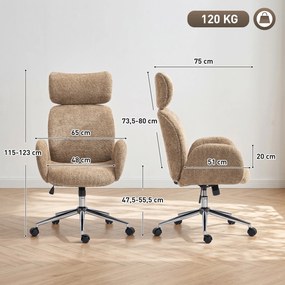 HOMCOM Bouclé kancelářské křeslo do home office – nastavitelná opěrka hlavy, houpací funkce, hnědé