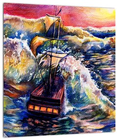 Obraz - Loď na oceánských vlnách, aquarel (30x30 cm)