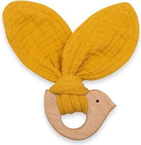 Dětské kousátko s ptáčkem New Baby Bird mustard