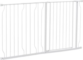 PawHut Dveřní Ochrana Schodů s 10/20 cm Prodloužením – Bez Vrtání, Zábrana pro Šířky 75-145 cm, Otočná Oběma Směry, Ocelová Bílá | Aosom