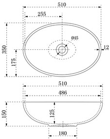 BPS-koupelny Skleněné umyvadlo na desku HYD-BRT3-BL-PL-510 51x35 cm, platina lesk