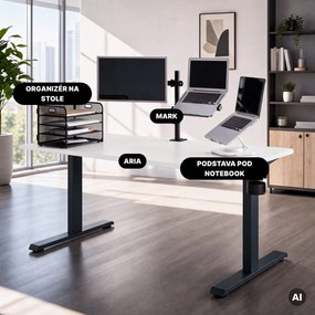 Elektrický stůl s nastavením výšky ergonomický antracitově-bílý, 1600x800 mm: ARIA