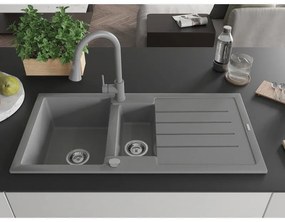 Mexen Andres, 1,5-komorový granitový dřez 1000x500x200 mm a dřezová baterie Elia, šedá, 6515-71-670101-71