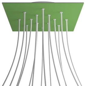 creative cables Čtvercový stropní baldachýn ROSE ONE, 400 mm, 14 otvorů a 4 boční otvory Barva komponentu: Světle zelená, Barva montury: Bílá