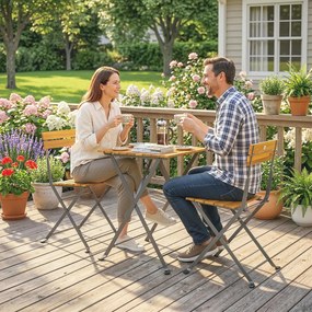 Sedací souprava 3 ks jídelní souprava pro 2 osoby skládací jídelní stůl se 2 skládacími židlemi na terasu balkon teakové dřevo